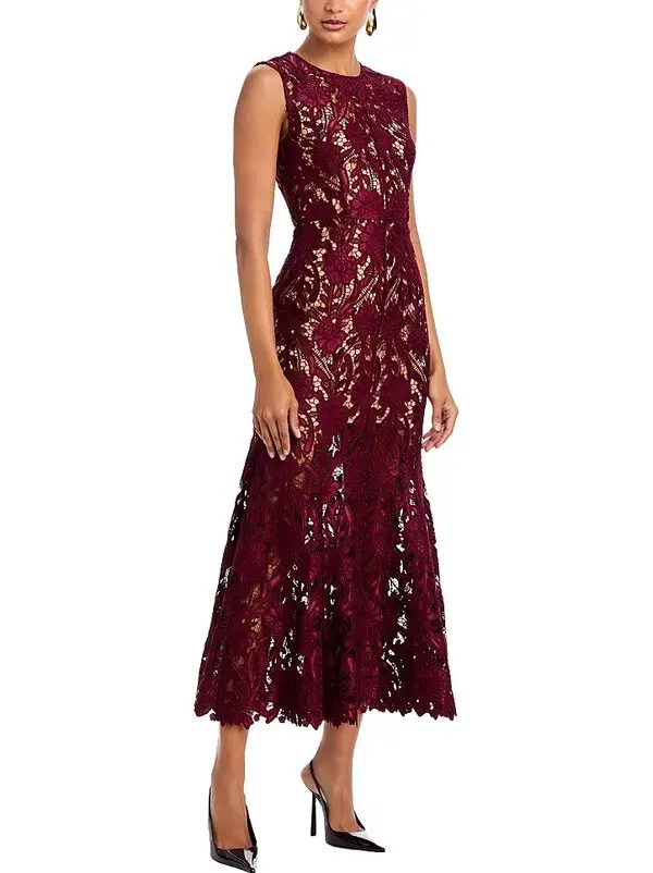 SELF-PORTRAIT Guipere Lace Midi Dress - Burgundy