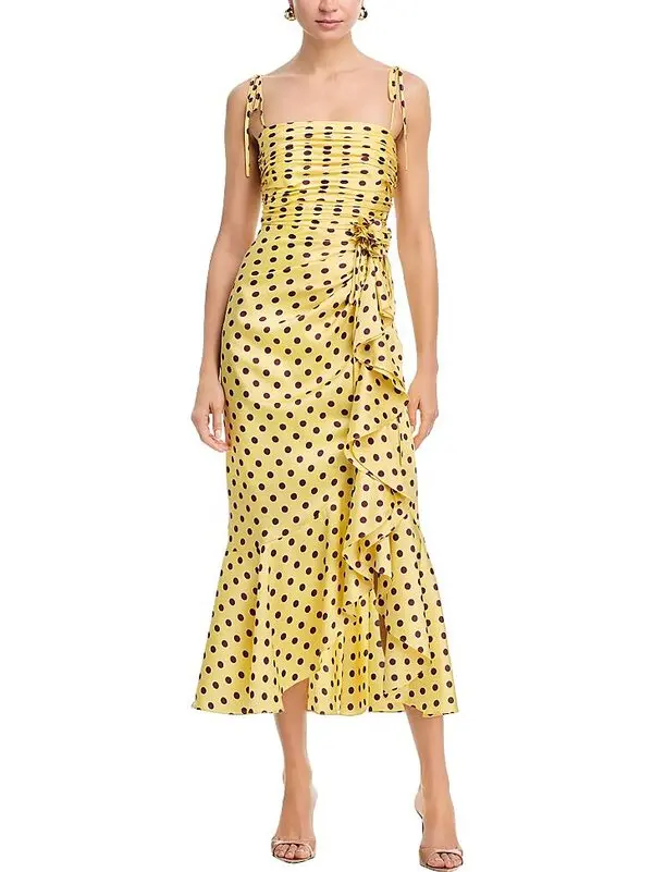 Cinq À Sept Camille Polka Dot Dress - Lemon Puff/ Deep Plum