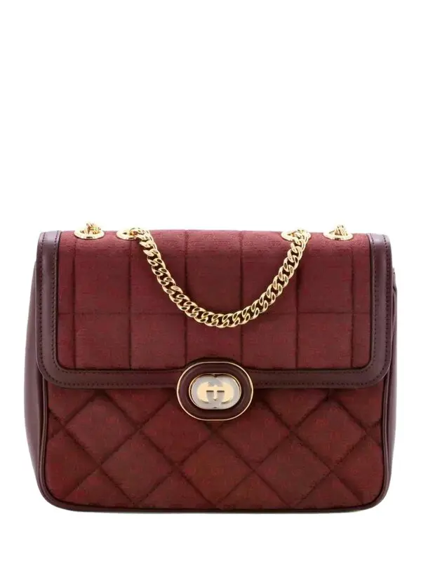 Gucci Deco Chain Flap Bag Mixed Quilt Mini Gg Canvas And Leather Small Shoulder Bag - Red