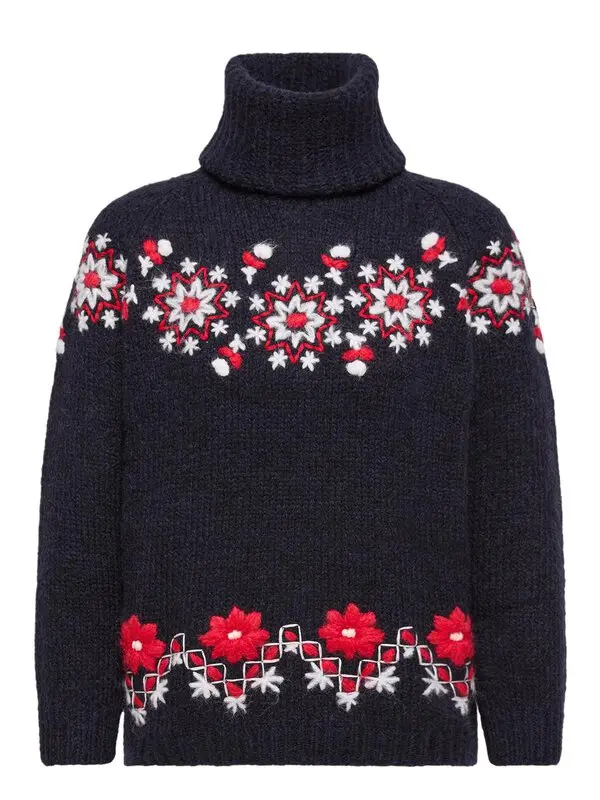 Moncler Hand-embroidered Alpaca And Wool Turtleneck Sweater - Blue
