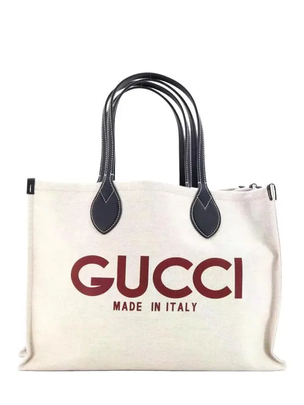 Gucci Logo Printed Canvas Medium Tote Bag - Neutrals