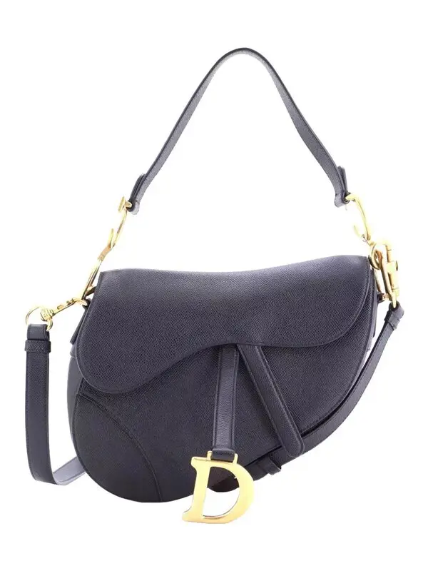 Dior Saddle Handbag With Strap Leather Shoulder Bag - Black