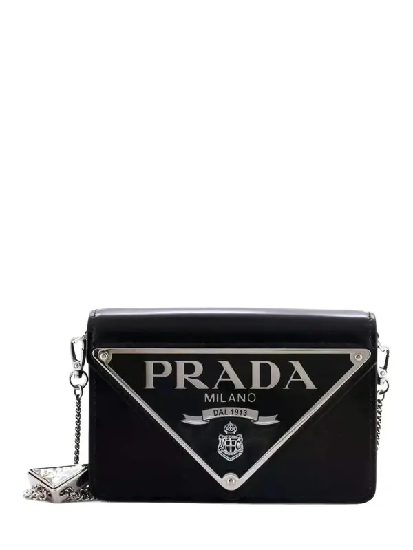 Prada Maxi Triangle Logo Chain Flap Bag - Black