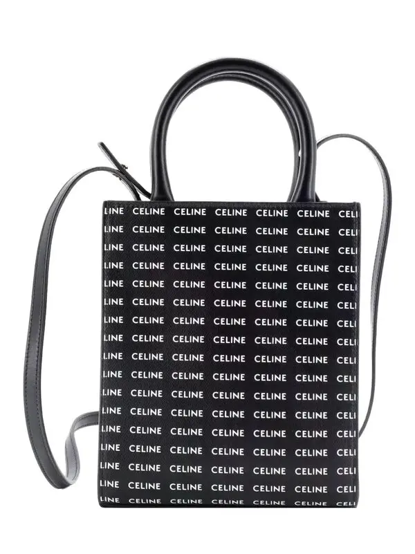 Celine Vertical Cabas All Over Logo Print Mini Tote - Black