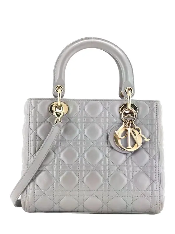 Dior Lady Medium Satchel Cannage Quilt Lambskin - Silver