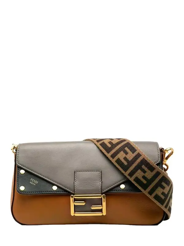 Fendi 2000-2010 Vitello Grace Ff 1974 Baguette Crossbody Bag - Brown
