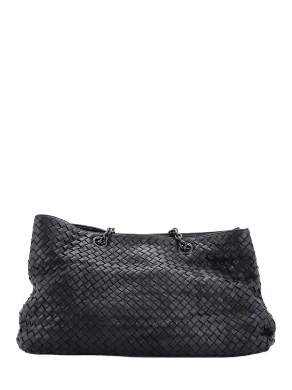 Bottega Veneta Double Chain Tote Intrecciato Nappa Large Shoulder Bag - Black