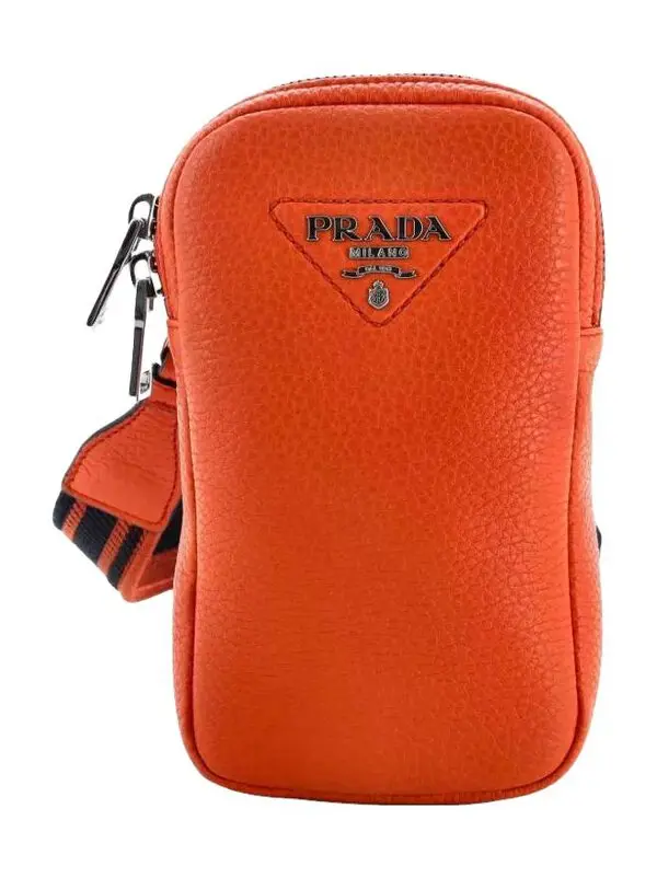 Prada Flou Phone Vitello Daino Crossbody Bag - Orange