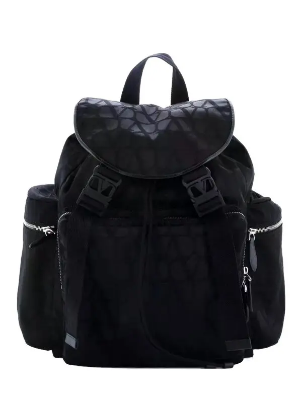 Valentino Garavani Double Buckle Toile Iconograph Nylon Backpack - Black