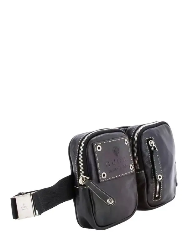Gucci Crest Double Leather Belt Bag - Black