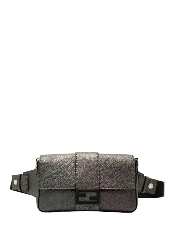 Fendi Leather Selleria Convertible Baguette Satchel - Grey