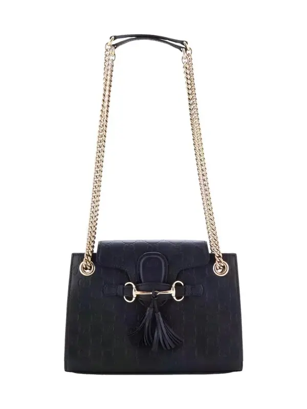 Gucci Emily Chain Flap Sissima Leather Small Shoulder Bag - Black