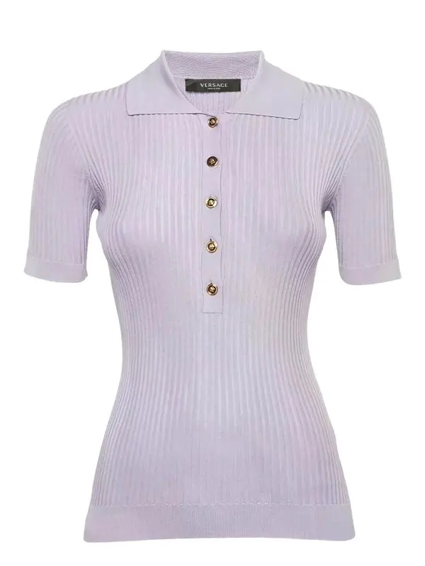 Versace Rib-knit Polo Top - Purple