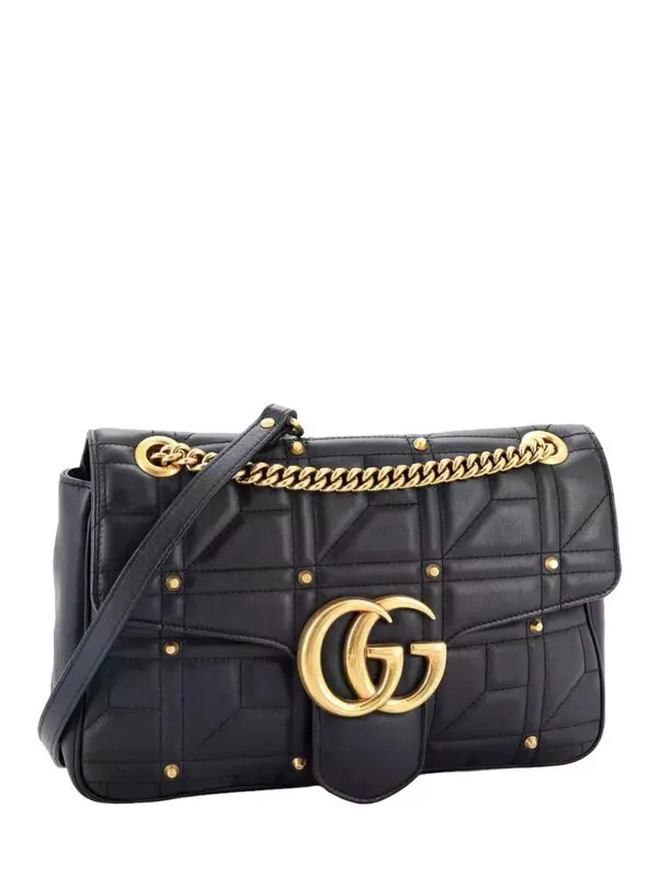 Gucci Gg Marmont Flap Bag Studded Matelasse Leather Medium Shoulder Bag - Black