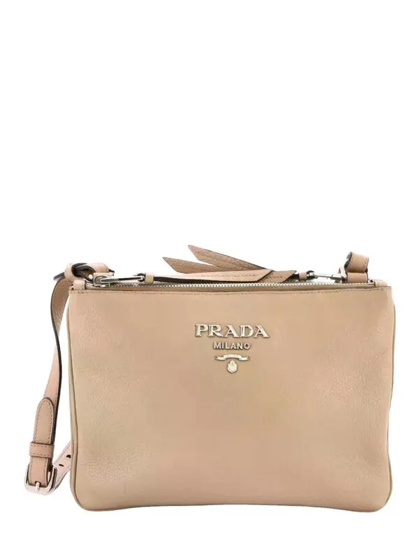 Prada Double Zip Vitello Daino Small Crossbody Bag - Neutrals