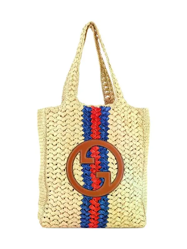 Gucci Blondie Raffia Small Tote Bag - Blue