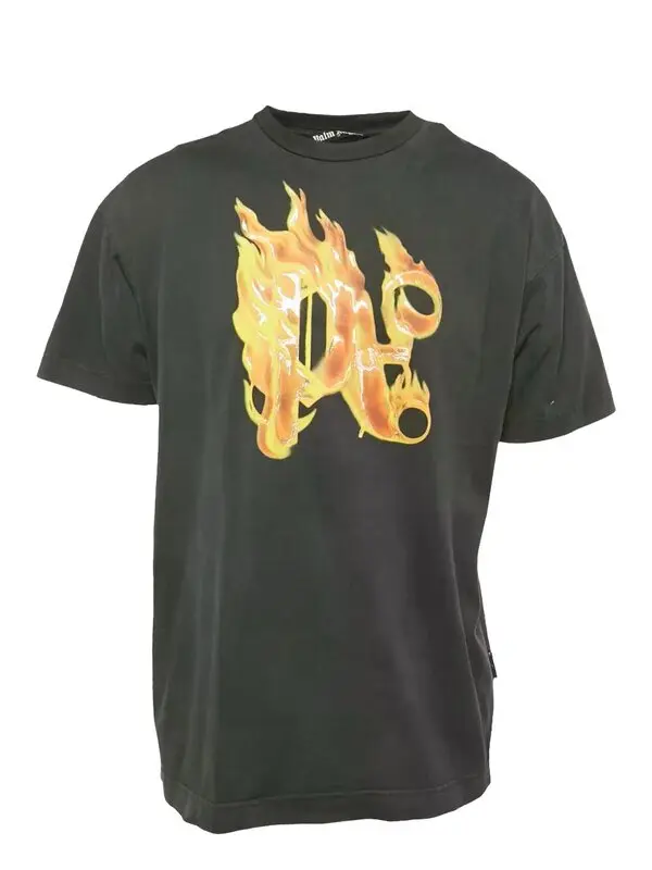 Palm Angels Burning Monogram Cotton T-shirt - Black