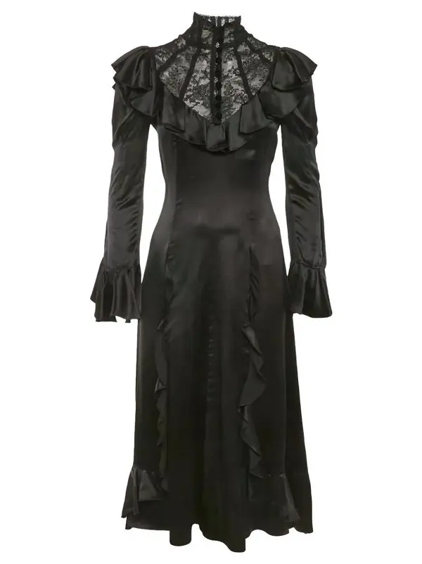 Gucci Lace-trimmed Ruffle Dress - Black