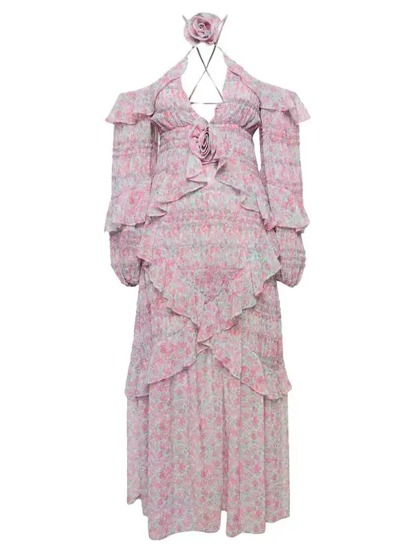 For Love & Lemons Floral-print Ruffle Dress - Pink