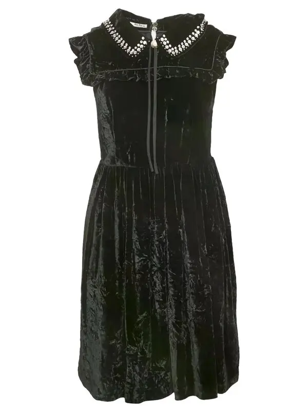 Miu Miu Rhinestone-embellished Velvet Dress - Black