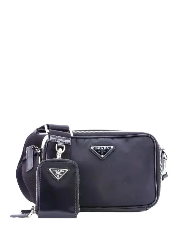 Prada Brique Camera Tessuto And Spazzolato Leather Small Crossbody Bag - Black