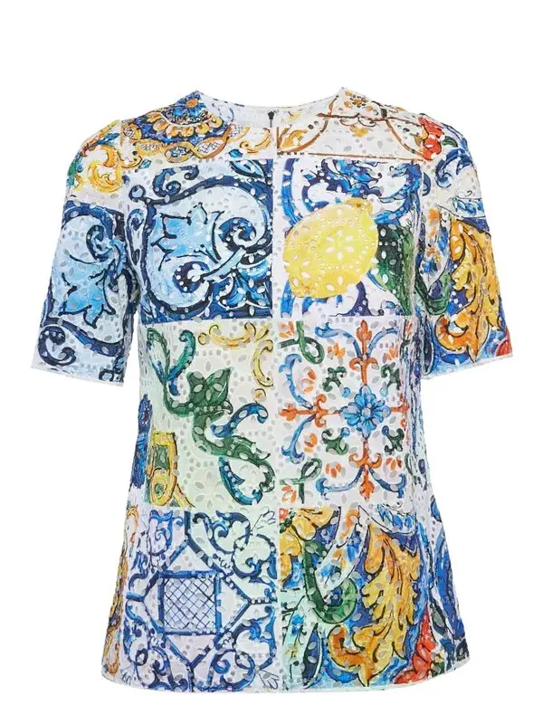 Dolce & Gabbana Majolica-print Lace Top - Blue