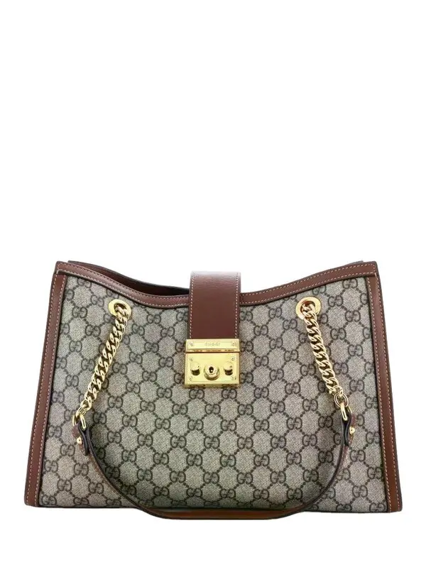 Gucci Padlock Chain Gg Coated Canvas Medium Tote - Brown