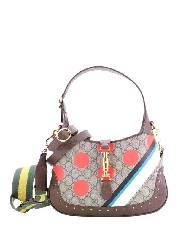 Gucci Jackie 1961 Studded Printed Gg Coated Canvas Small Hobo Bag - Brown