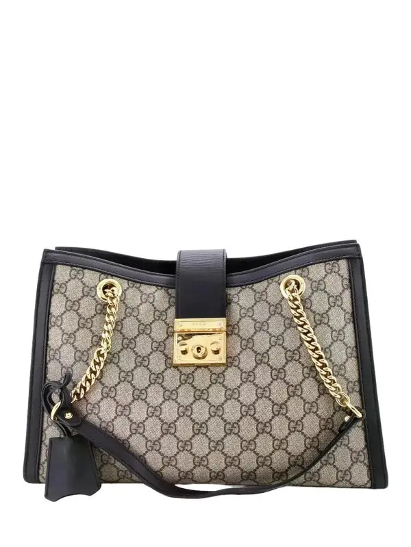 Gucci Padlock Chain Gg Coated Canvas Medium Tote Bag - Black