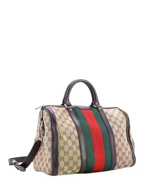 Gucci Vintage Web Boston Bag Gg Canvas Medium Satchel - Brown