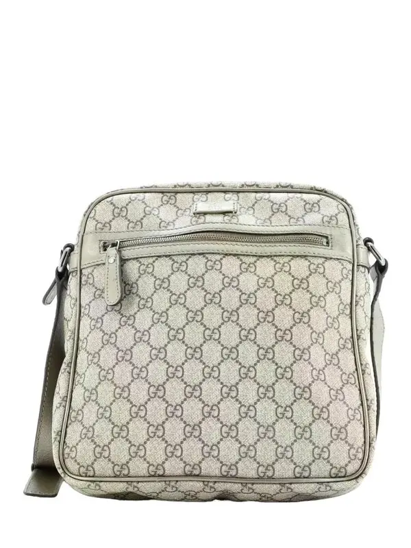 Gucci Front Zip Messenger Gg Coated Canvas Medium Crossbody Bag - Grey