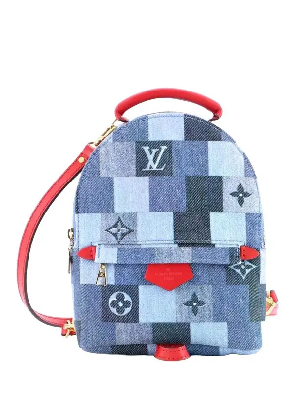 LOUIS VUITTON Palm Springs Damier And Monogram Patchwork Denim Mini Backpack - Blue