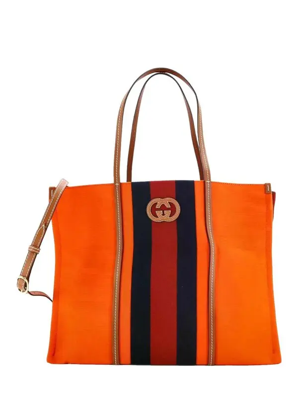 Gucci Interlocking G Web Canvas Large Tote Bag - Orange