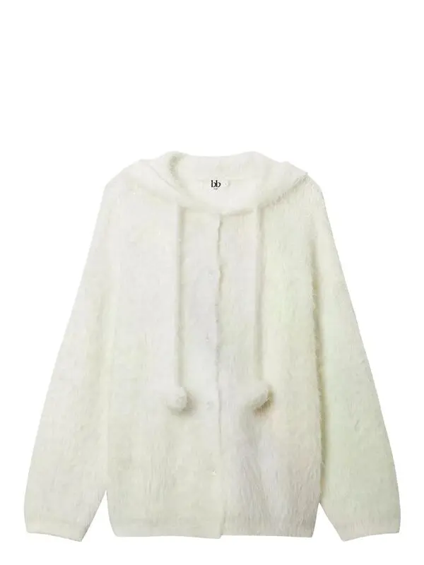 B+AB Hooded Cardigan With Pom-pom Detail - White