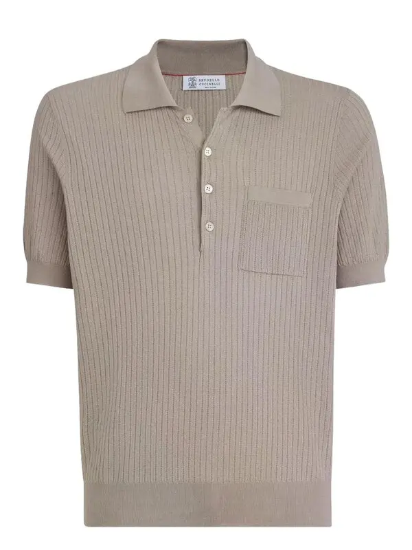 Brunello Cucinelli Textured-rib Chest-pocket Button-fastening Polo Shirt - Neutrals