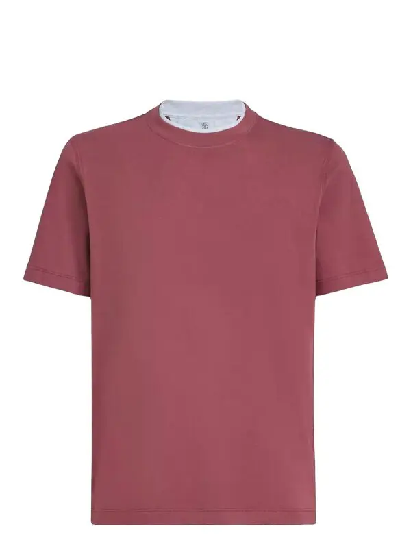Brunello Cucinelli Cotton Jersey Crew-neck T-shirt With Faux-layering - Red