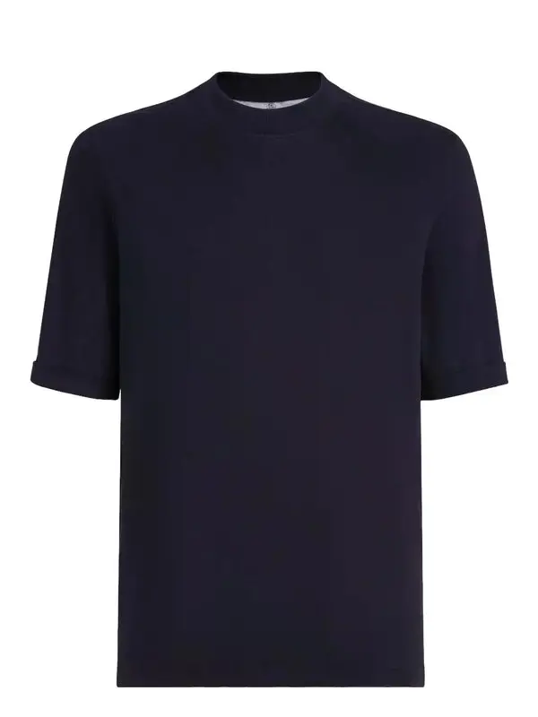 Brunello Cucinelli Mock-neck Cotton Jersey T-shirt - Blue
