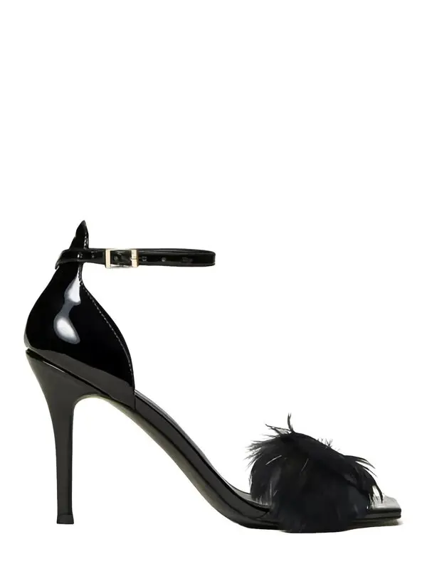 TWINSET 100mm Patent Leather Feather-embellished Sandals - Black