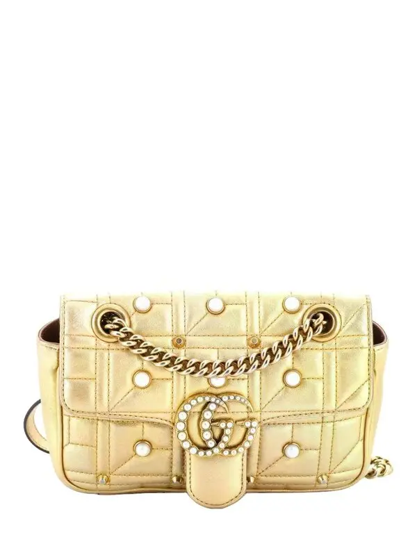 Gucci Gg Marmont Pearly Embellished Mini Shoulder Bag - Gold