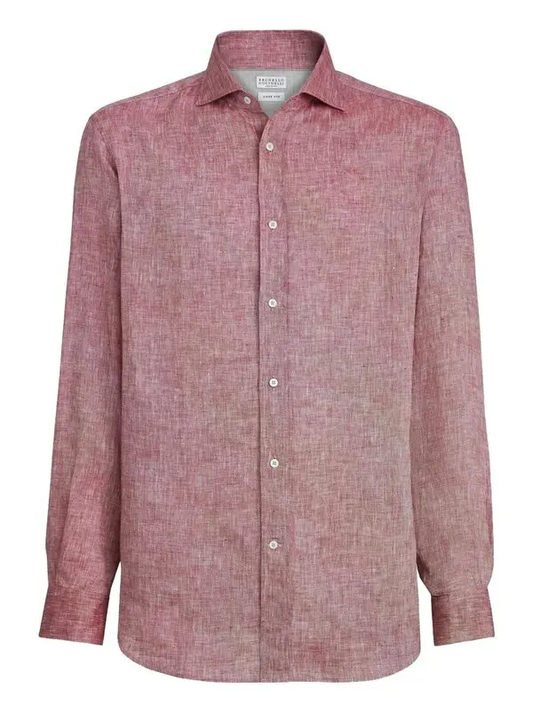 Brunello Cucinelli Spread-collar Linen Shirt - Red