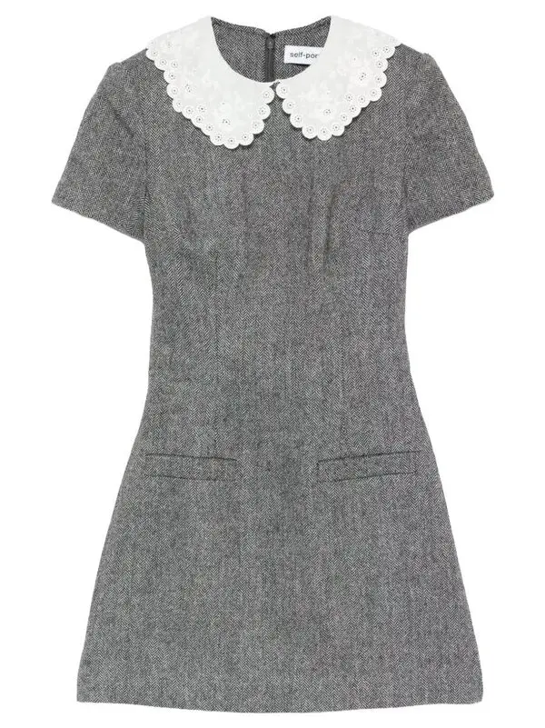 SELF-PORTRAIT Herringbone Mini Dress - Grey