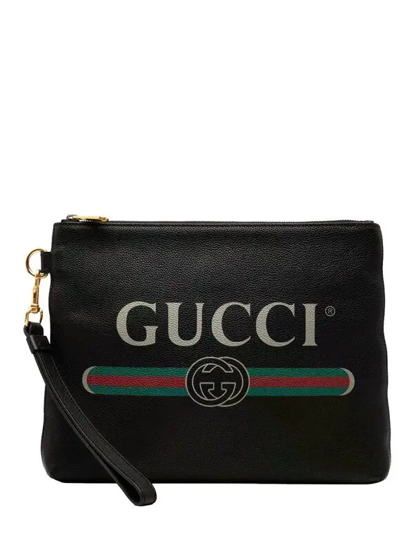 Gucci Leather Logo Clutch Bag - Black
