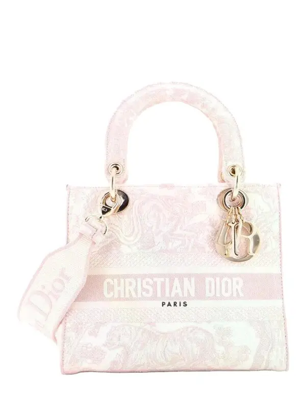 Dior Toile De Jouy Lady D-lite Embroidered Canvas Tote - Pink