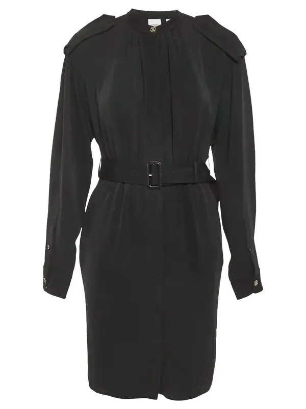 Burberry Belted Shoulder-padded Chiffon Midi Dress - Black