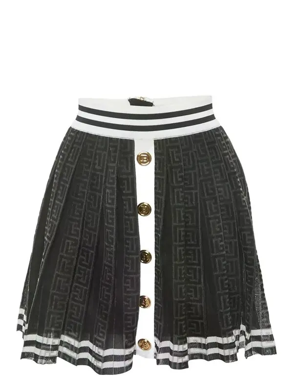 Balmain Monogram Pleated Skirt - Black
