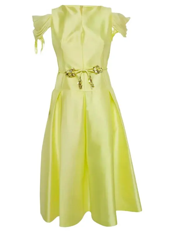 Paule Ka Feather-trim Bow-detail Midi Dress - Yellow