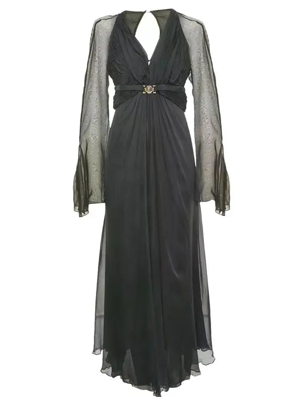Versace Draped Silk Maxi Dress - Black