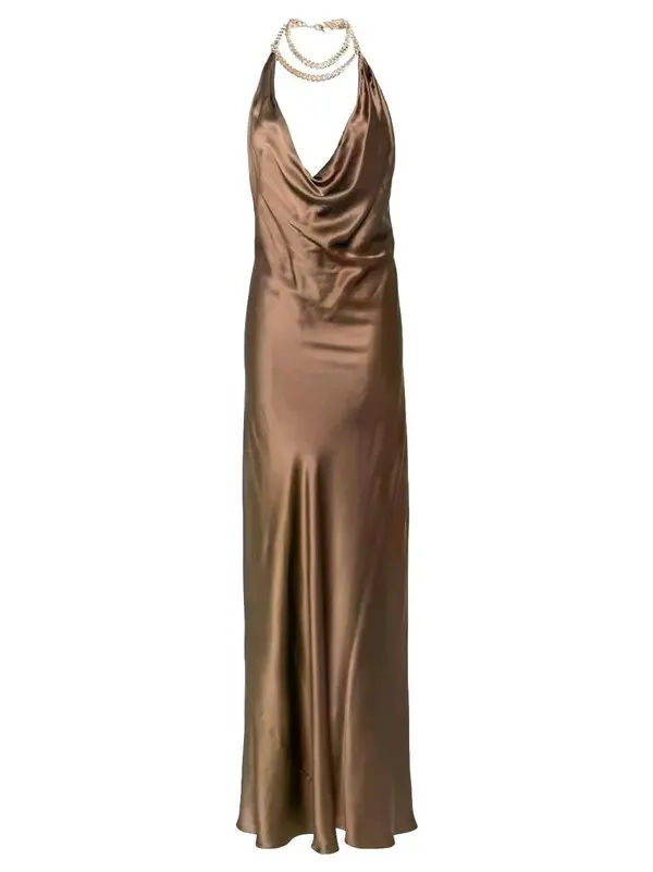 Michelle Mason Draped Halterneck Dress - Brown