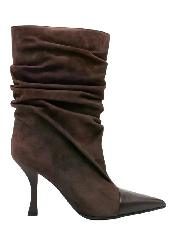 MARC ELLIS 90mm Pointed-toe Ruched Boots - Brown