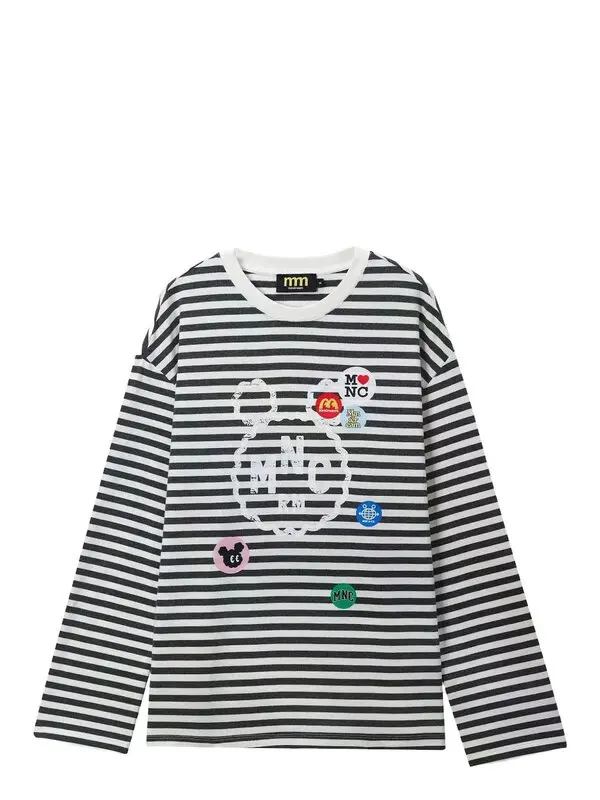 MINI CREAM Striped Appliqué T-shirt - White